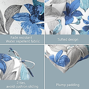 LVTXIII Outdoor Wicker Seat Cushions, Decorative Tufted Chair Pads 19"x19"x4" Seat Cushion Sets for Patio Garden Home Office Chair, Round Back, Set of 2, Clemens Noir Blue