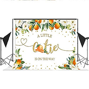 Lofaris A Little Cutie is On The Way Baby Shower Backdrop Citrus Orange Gender Reveal Background Greenery Orange Floral Newborn Baby Birthday Party Decorations for Girls Photo Booth Props 7x5ft