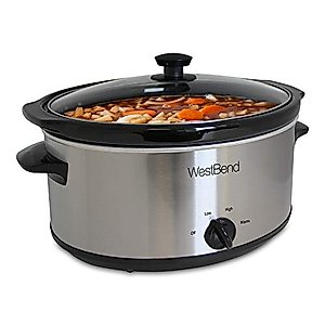 West Bend Manual Crockery Slow Cooker with Oval Ceramic Cooking Vessel and Glass Lid Certified, 6-Quart, Silver