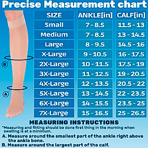 Made in USA - Sheer Compression Socks for Women 15-20 mmHg - Support Hose Knee High Stockings - Nude, 5X-Large