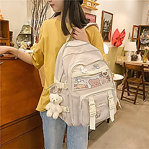 Kawaii Backpack with Pins Multi-Pocket Cute Accessories School Bag Rucksack Large Capacity for Girls Teens (Green)