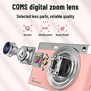 Lanhui Digital Camera 16X Digital Zoom 50MP Rechargeable Vlogging Camera 1080P Electronic Mini Camera for Students, Teens, Kid Ideal Gift