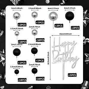 75 PCS Black and Silver Cake Decorations Balls Cake Topper Happy Birthday Cake Insert Pick for DIY Cake Decoration Baby Shower Wedding Birthday Party (Black and Silver)
