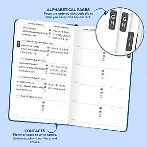 Skyline Address Book – Telephone Contact Book with Password Log & Important Dates Calendar – Phone Number Book for Women & Men – A5 Size, 8.3x5.8″, Hardcover (Mystic Blue)