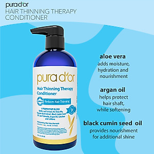 PURA D'OR 16 Oz Hair Thinning Therapy Biotin Conditioner, CLINICALLY TESTED Effective Results, Low Lather Deep Moisturizing Herbal DHT Blocker Hair Thickening Products For Women & Men, Color Safe