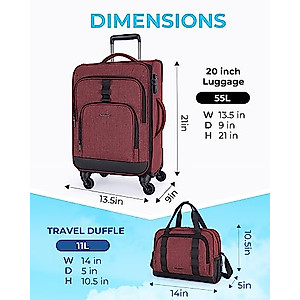 2 Piece Luggage Sets, BAGSMART Expandable 20 inch Carry on Luggage Airline Approved, Lightweight Carry on Suitcase with Spinner Wheels, Family Travel Suitcase Set with Duffle Bag - Red