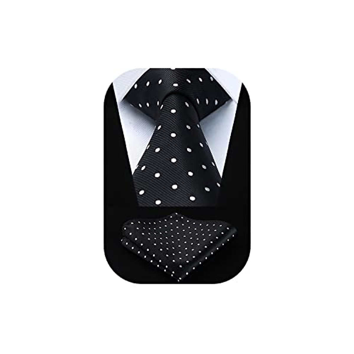 Polka Dot Ties for Men Black Tie and Pocket Square Set Classic Woven Formal Business Necktie Handkerchief for Wedding Party