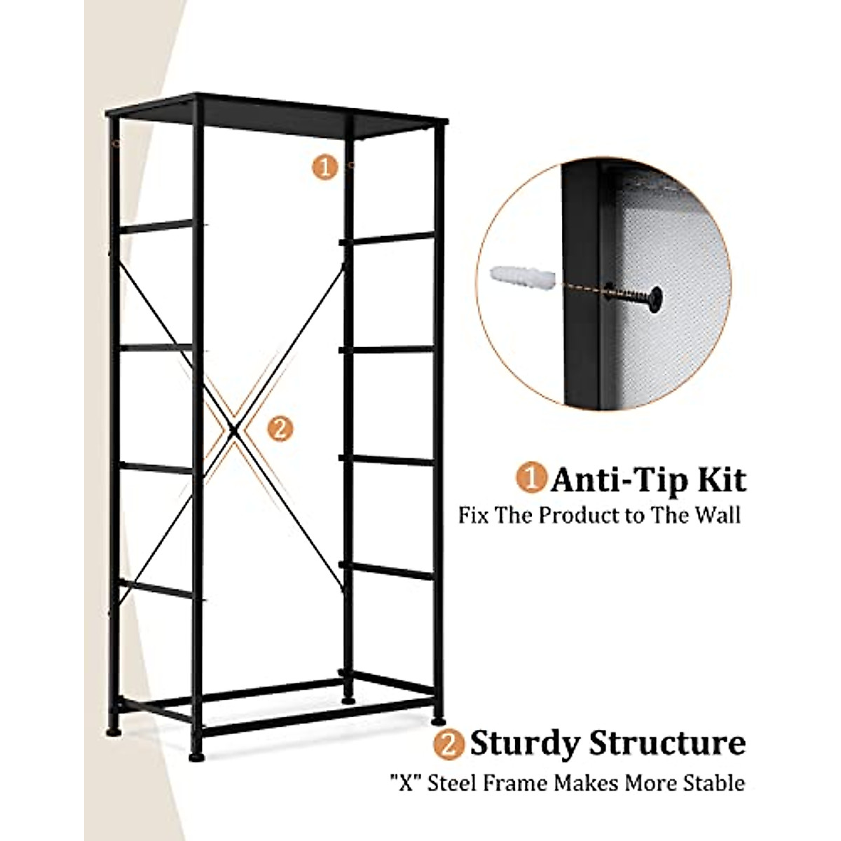 JOINHOM Dresser Storage Tower with 5 Drawers, Fabric Tall Dresser Drawer for Bedroom, Office, Entryway, Living Room and Closet- Sturdy Steel Frame, Easy Pull Bins & Wooden Top