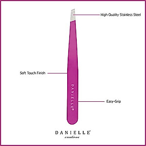 Danielle Creations Soft Touch Slant and Point Stainless Steel Tweezers, Pink