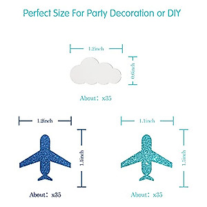 100pcs Glitter Cloud & Airplane Confetti, Plane Table Confetti, Baby Shower Party Decor, Boy Birthday Party Decorations, Clould Paper Scatter - Blue & White