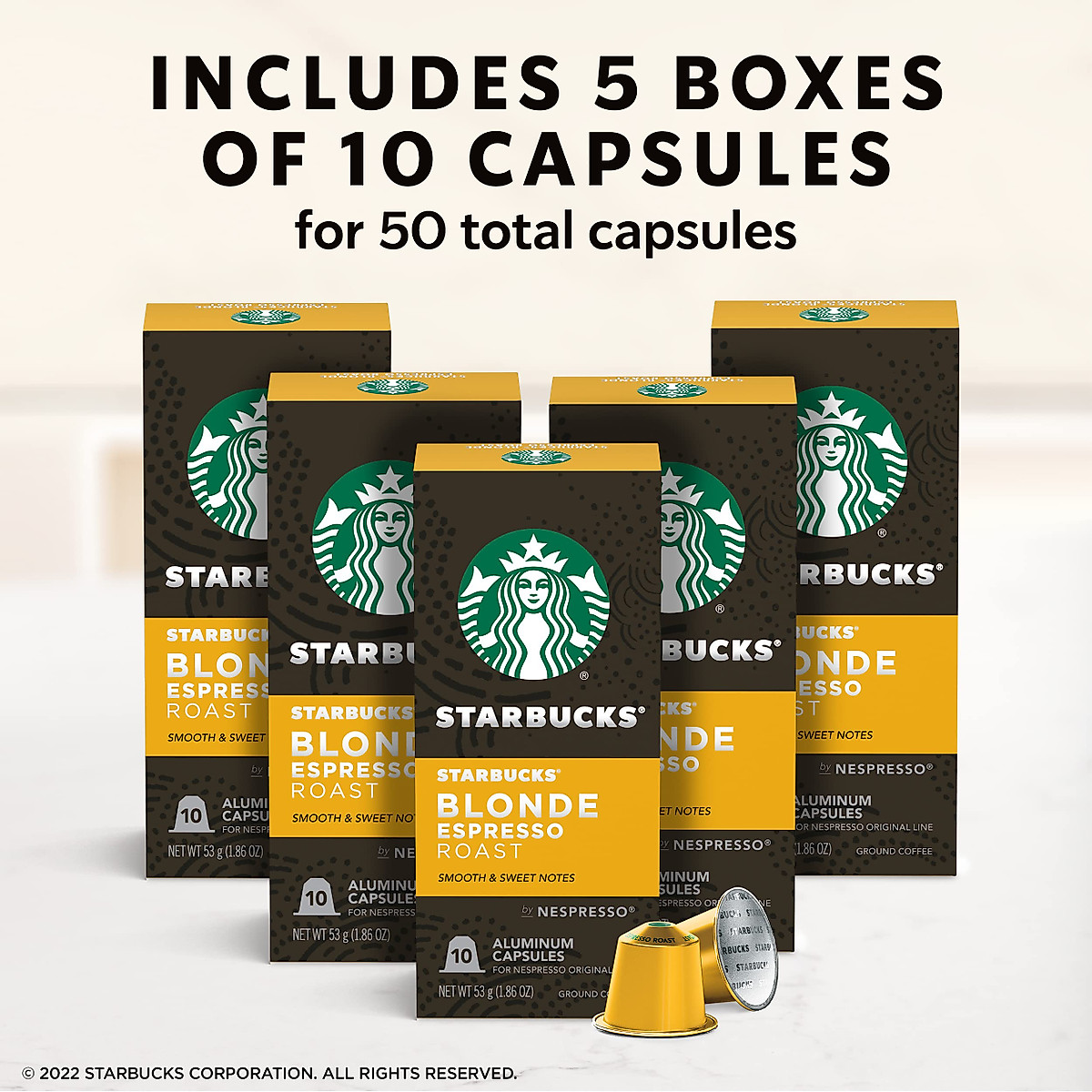 Starbucks by Nespresso Blonde Roast Espresso (50-count single serve capsules, compatible with Nespresso Original Line System)