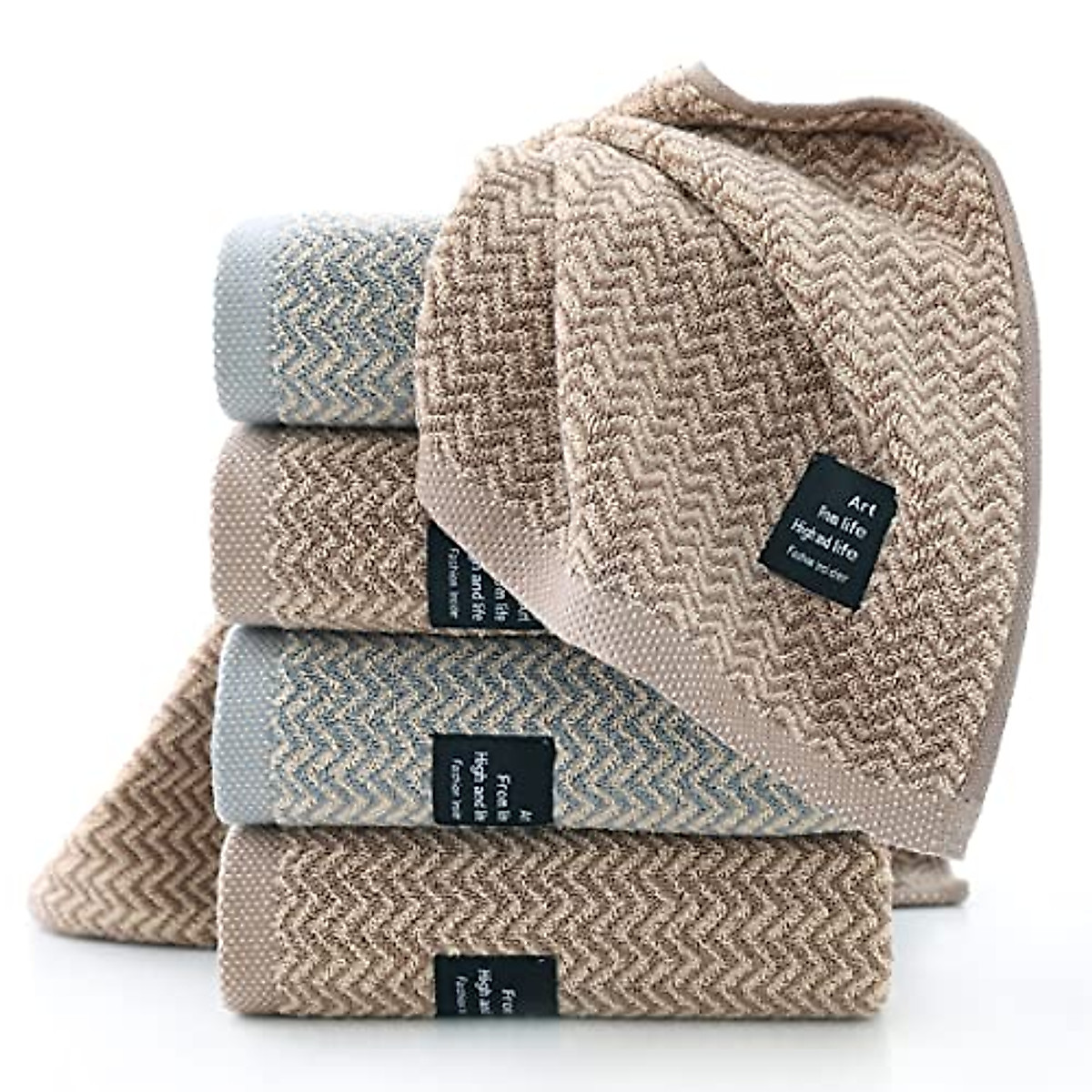 Pidada Hand Towels Set of 2 Wave Striped Pattern 100% Cotton Soft Absorbent Decorative Towel for Bathroom 13.4 x 29.1 Inch (Grey)