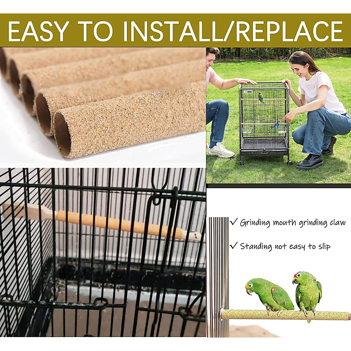 20Pcs Sand Perch Covers for Bird - 7.5" Bird Perchs Bird Stand Bird Cage Accessories Natural Wood Perch Platform Paw Grinding Stick for Parakeets, Lovebirds, Parrotlets, Canaries