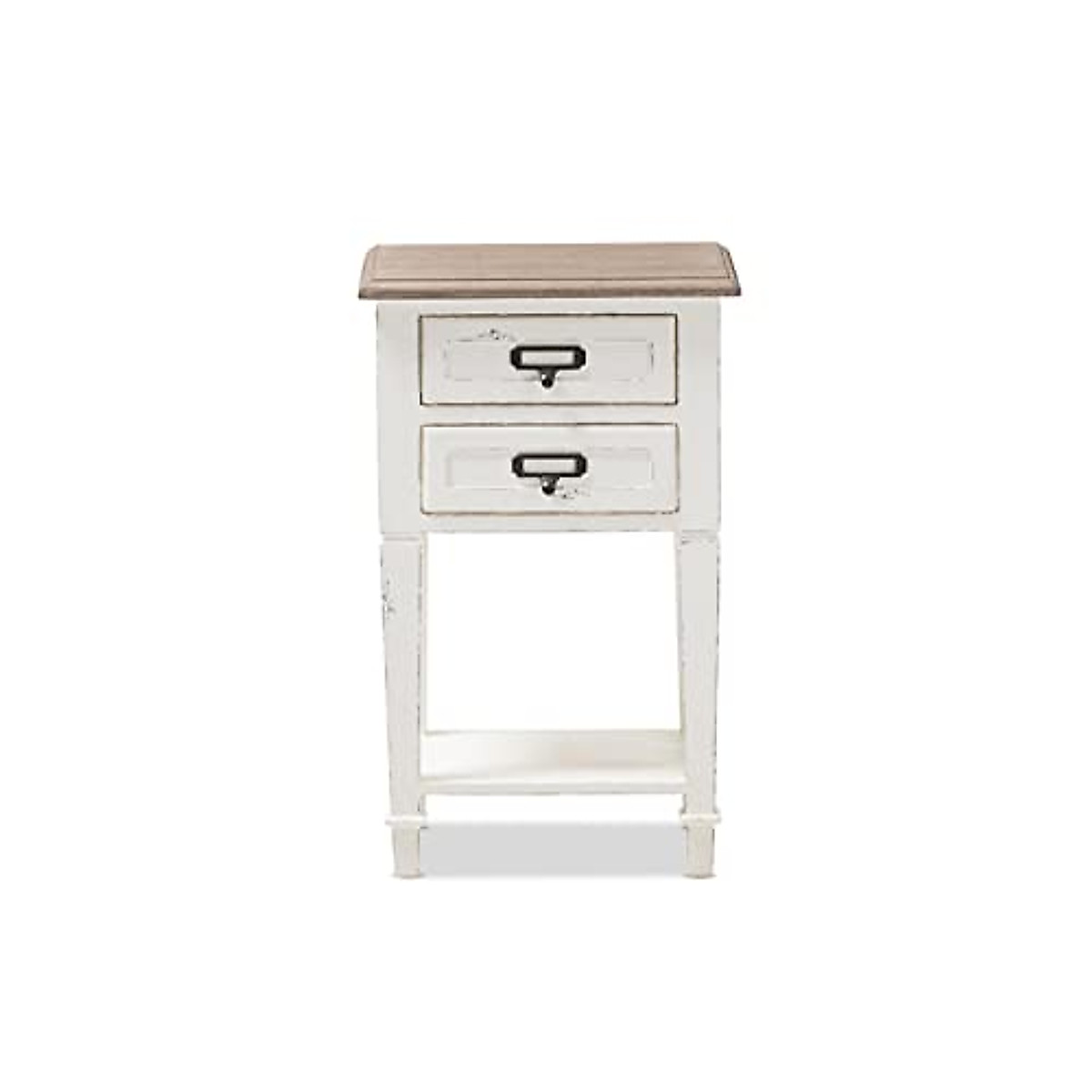 Baxton Studio Dauphine 15 3/4" Wide Weathered Oak and White Side Table