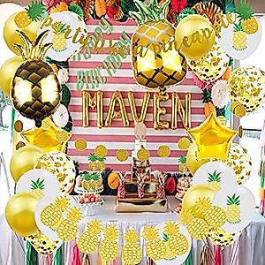 Gold Glitter Pineapple Party Decorations Summer Pineapple Garland Banner Pineapple Garland Latex Balloons Pineapple Foil Balloons Cupcake Toppers for Bachelorette,Birthday Luau Summer Party Decoration