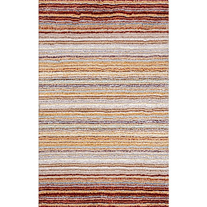 nuLOOM Drey Striped Shag Area Rug - 5x8 Shag Area Rug Casual Red Multi/Multicolor Rugs for Living Room Bedroom Dining Room Nursery