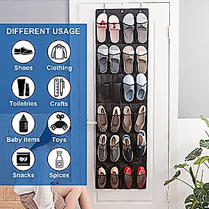 YuGtcen Over The Door Shoe Organizer, 24-Slot Hanging Shoe Holder Breathable Mesh Shoe Rack for Closet, Bedroom, Space Saving Behind Door Storage with Hooks for Shoes & Accessories (Black)