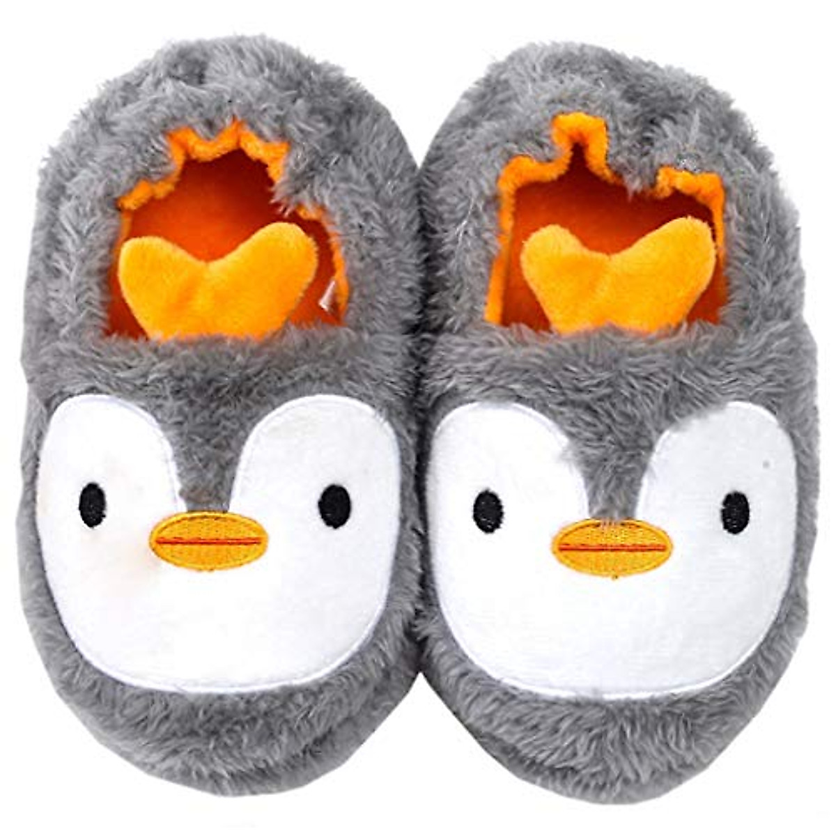 DADAWEN Toddler Boys Girls Soft Plush Slippers Cartoon Cute Animal Warm House Shoes Grey/Penguin US Size 11-12 Little Kid