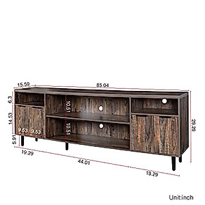 Voohek Modern TV Stand, Wood Media Console Table with 4 Doors and 4 Open Shelves, Farmhouse Entertainment Center Cabinet w/Storage, for Living Room Bedroom, for 85 inch, Dark Brown