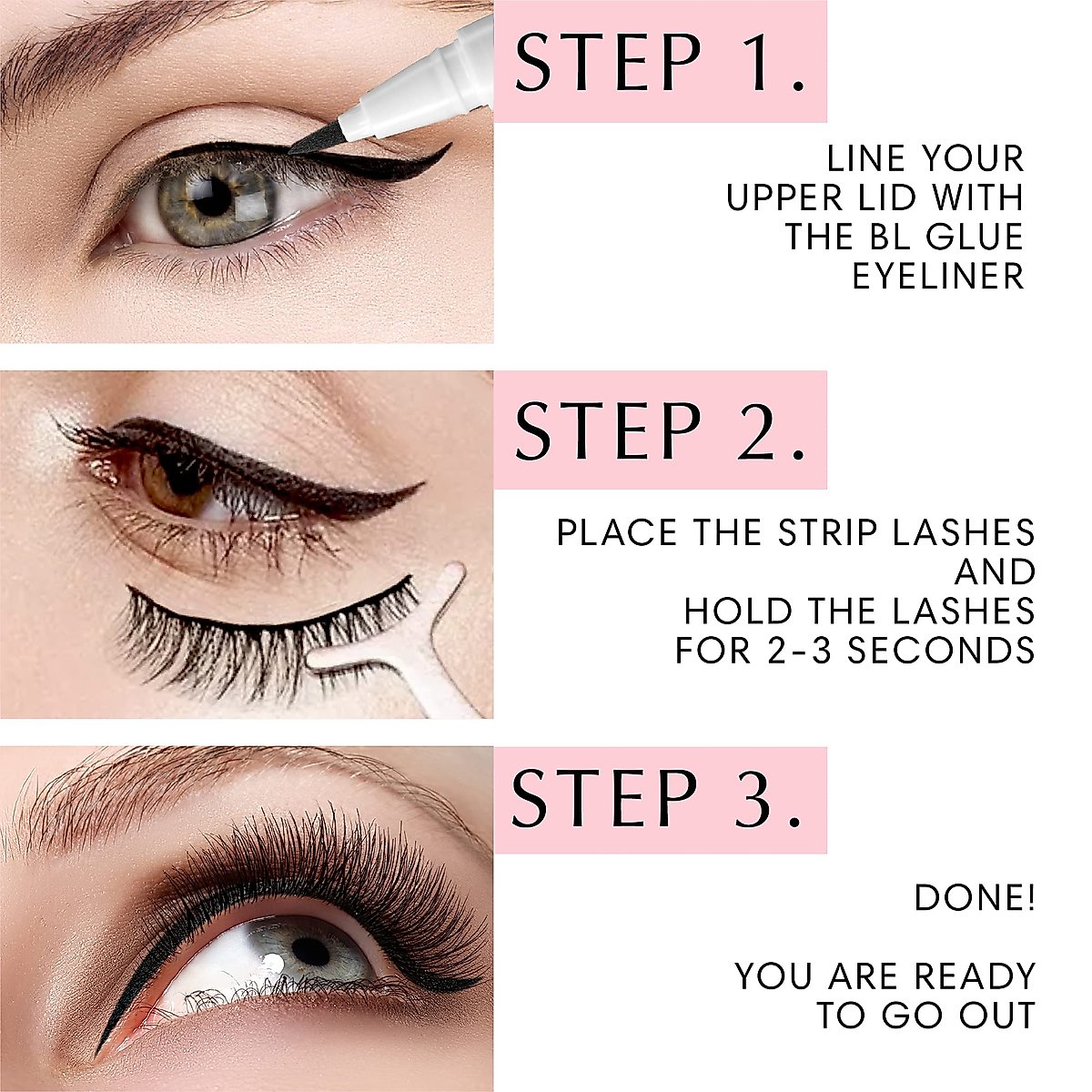 BL Lashes Glue Eyeliner for False Lashes | 2-in-1 Felt-Tip Eyelash Adhesive and Eyeliner, Easy to use, Extra Strong Hold for Strip Lashes 0.7ml/0.02fl Oz