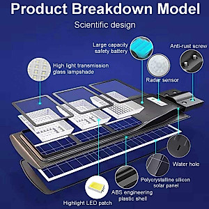 SISHUINIANHUA Solar Street Light PIR Sensor Light Control for Garden Yard Road Outdoor Security Lighting Wall Lamps 120W 21000 Lumen 90 LED,120w