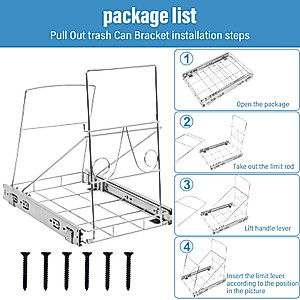 facertuey Pull Out Trash Can Under Cabinet,Cabinet Trash Can Roll-Out Sliding Rack,Adjustable Slide Out Shelf for Waste Can Under Kitchen Sink,Trash Can Not Included