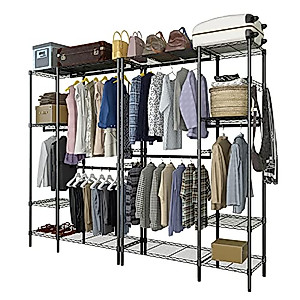 Karl home Adjustable Wire Garment Rack Set of 2, Heave Duty Clothes Rack Freestanding Closet Organizer, Clothing Wardrobe with 4 Tiers Storage Shelves 6 Hanging Rods Black Metal Frame 70.8" H
