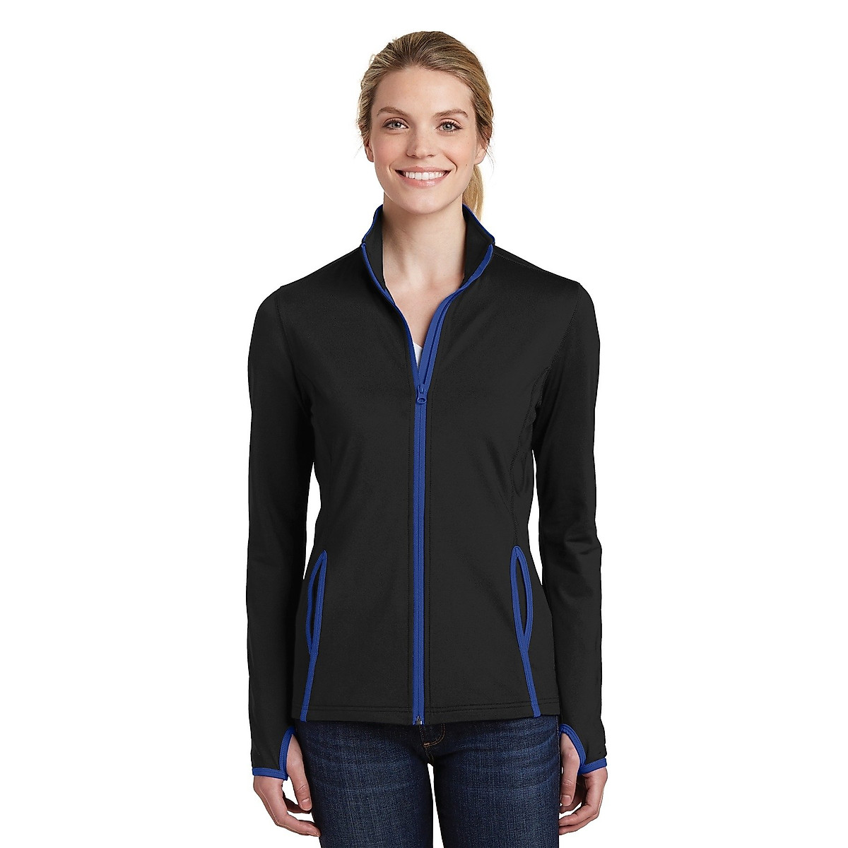 SPORT-TEK Ladies Sport-Wick Stretch Contrast Full-Zip Jacket. LST853