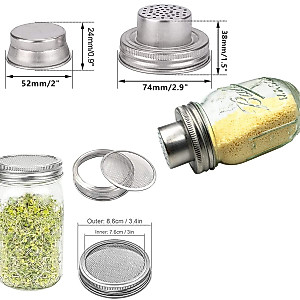 Mason Jar Shaker Lids 316 Stainless Steel Wide Mouth Mason Jar Mesh Sprouting Strainer Lids Kits for Mason Jars Canning Lid 4 Pack Silver