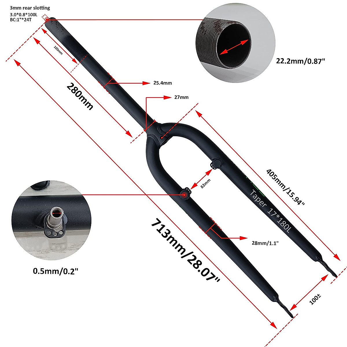 DONSP1986 Threaded Fork 700C OD 1" 25.4mm ID 22.2mm Fixed Bicycle MTB Road Cruiser Bike Fork