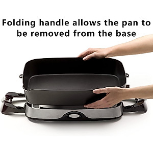 16-inch Electric Foldaway Nonstick Skillet - with Tempered glass cover & stay-cool handles allow skillet to double as a buffet server, black