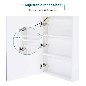 Waktavel Medicine Cabinets with Adjustable Storage Shelf, LED Illuminated Bathroom Mirror Cabinet, Wall Mounted Storage Cabinet with Doors for Bathroom, Bedroom, Vanity, White