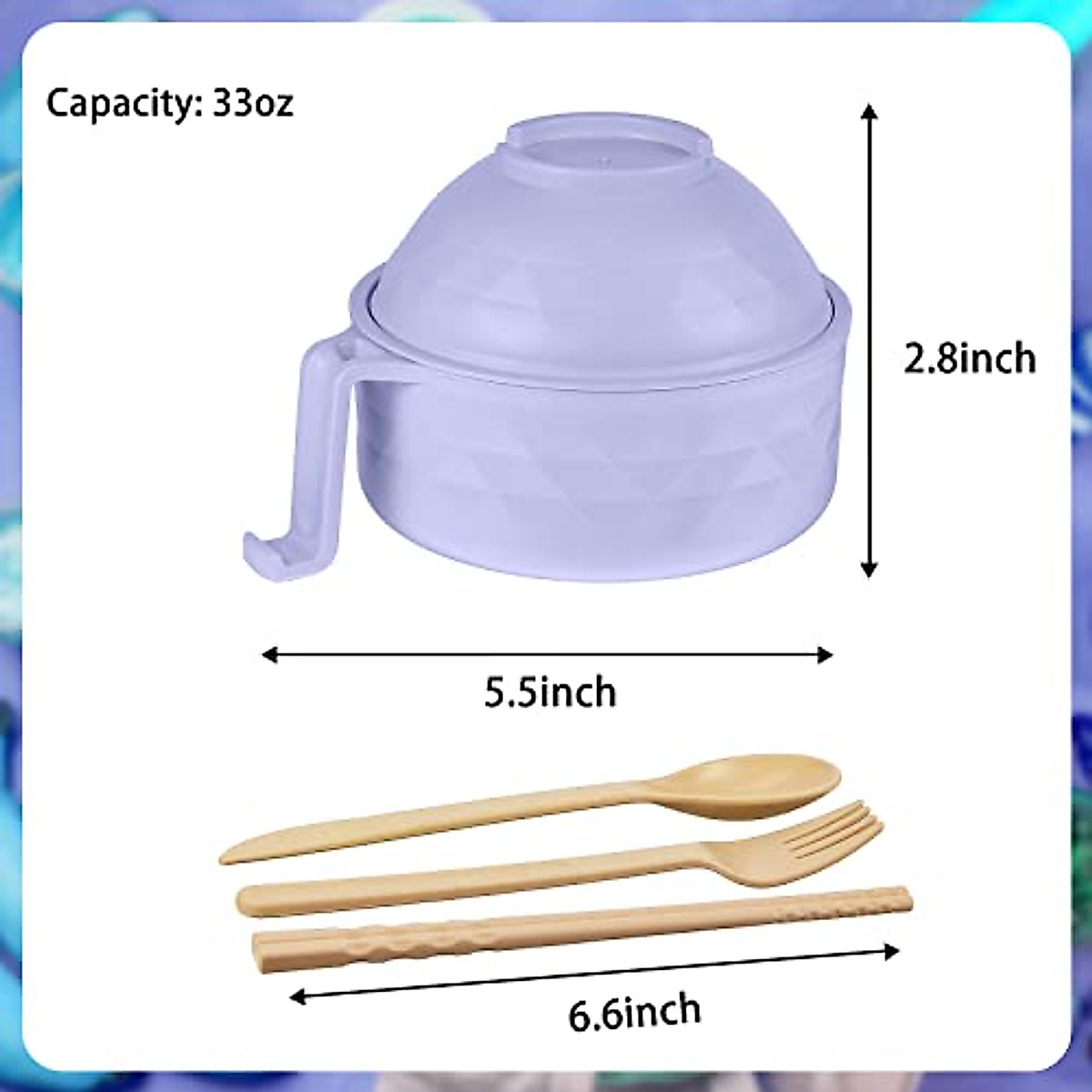 2 Sets Microwave Ramen Cooker Bowl Set Quick Ramen Cooker with Handles Ramen Noodle Cooker with Spoon Chopsticks Fork College Dorm Room Apartment Essentials for Girls and Boys (Pink, Blue)