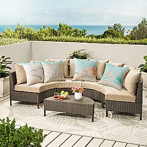 OTOSTAR Waterproof Summer Decorations Outdoor Throw Pillow Covers Linen Starfish Shell Pillow Covers Pack of 4 Square Cushion Case Garden Pillowcase 18x18 Inch for Patio Furniture Couch Tent (Beach)