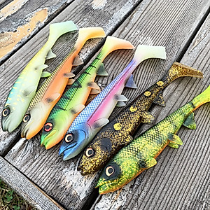 Rosewood Bombshad Fishing Lure Soft Bait,Square Tail,Soft Eyes,Shad Swimbait Big Fish for Pike Perch Catfish Zander Big Game Fishing Gear Tackle Pack of 2 (14cm 25g, Color-E)