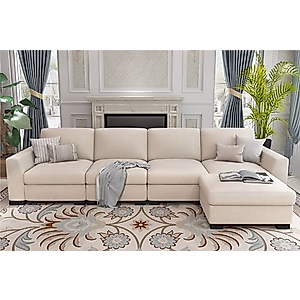 Sunrise Coast Modular Sofa Couch 130" Convertible L Shaped Sofas&Couches with Movable Ottoman Sectional, Beige
