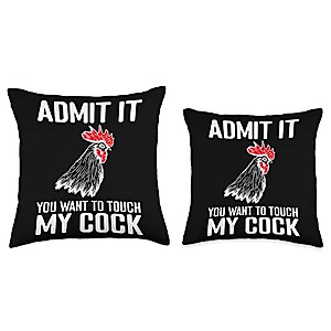 Rooster Gifts and Chicken Farmer Apparel for Man Funny Admit It You Want to Touch My Cock Chicken Rooster Throw Pillow, 18x18, Multicolor