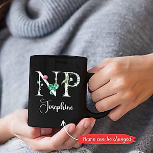 NP Coffee Mug, Personalized Nurse Practitioner Gift, Custom Nurse's Name Mug, Gift for Medical Student Nursing School, NP Mug, Alphabet Letter Monogram Flower NP Tea Cup, Black Mug 11oz, 15oz