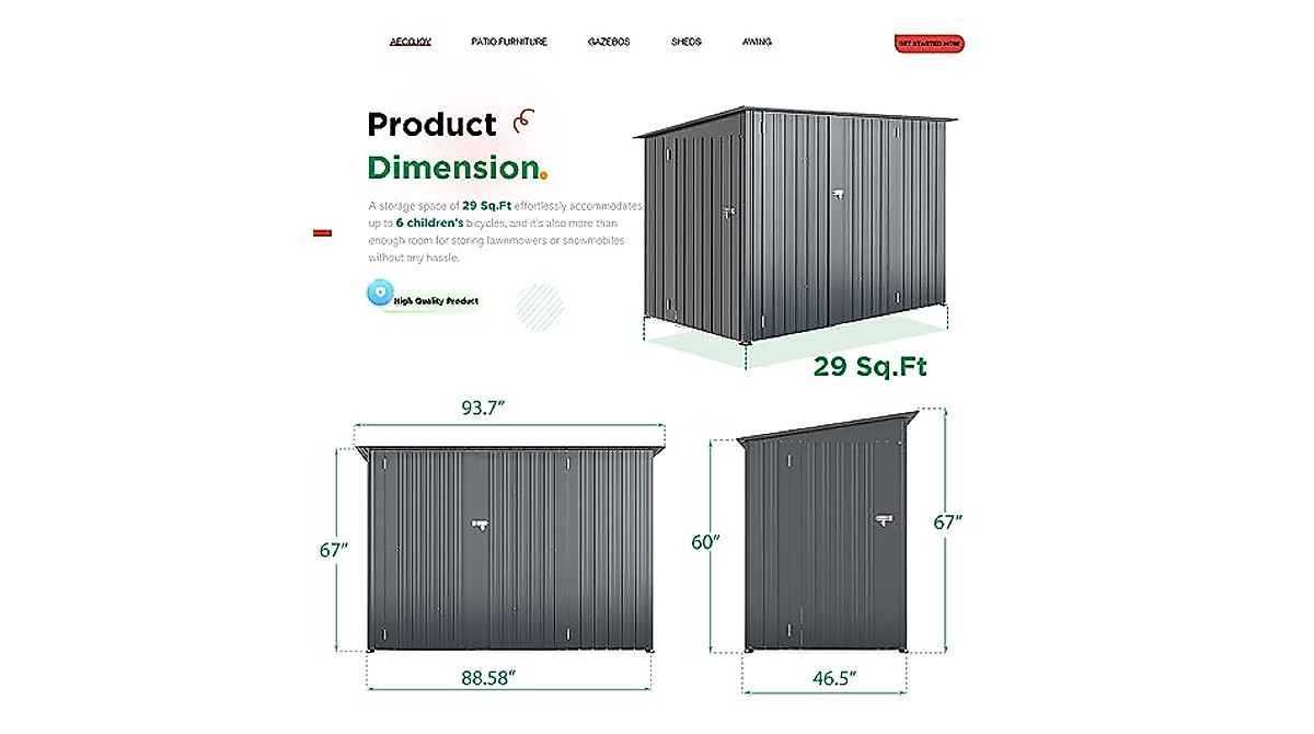 AECOJOY 4x7.5 Ft Storage Shed for Bikes & Outdoors