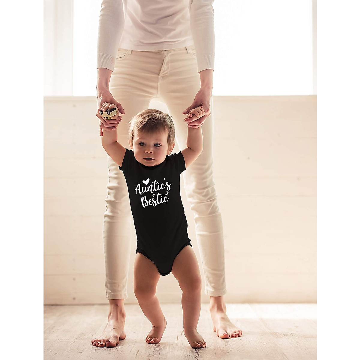 CBTwear Auntie's Bestie Baby Bodysuit Funny Infant Outfit Cute Newborn Clothes Boy Girl Clothing (Newborn, Black)