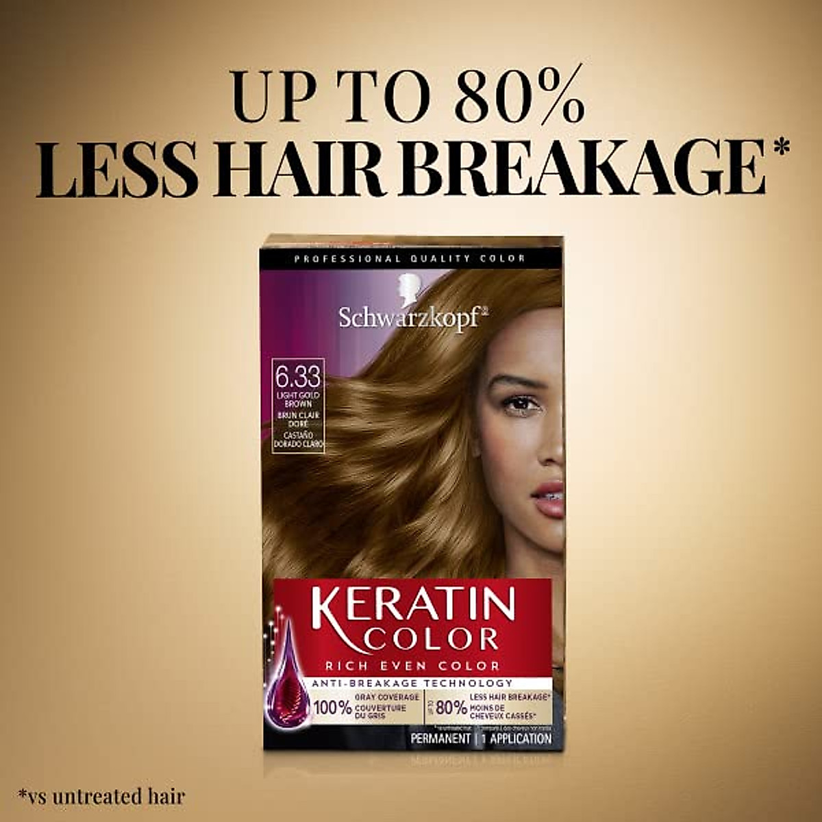 Schwarzkopf Keratin Color Permanent Hair Color Cream, 6.33 Light Golden Brown