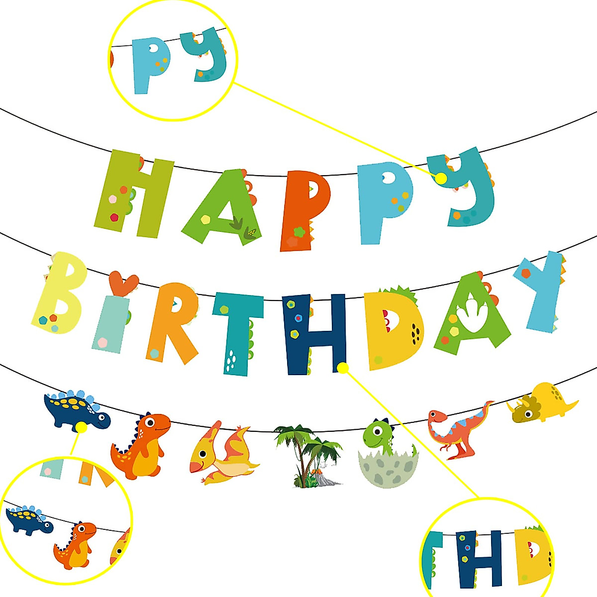 BIEUFBJI Dinosaur Birthday Banner - Dinosaur Theme Birthday Party Decoration Supplies, Indoor Outdoor Hanging Décor Party Ornaments, Set for Kids Birthday Parties