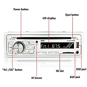 Pyle Marine Stereo Receiver Speaker Kit - In-Dash LCD Digital Console Built-in Bluetooth & Microphone 6.5” Waterproof Speakers (4) w/ MP3/USB/SD/AUX/FM Radio Reader & Remote Control - Pyle PLCDBT85MRW