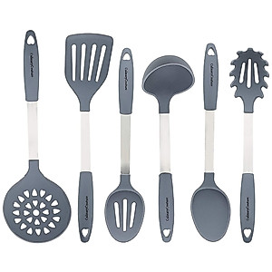 Culinary Couture 6-Piece Stainless Steel & Silicone Kitchen Utensils Set, Silicone Cooking Utensils, Heat Resistant Kitchen Cooking Utensils Set, Grey