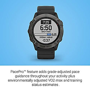 Garmin Fenix 6X Pro Solar, Premium Multisport GPS Watch with Solar Charging, features Mapping, Music, Grade-Adjusted Pace Guidance and Pulse Ox Sensors, Dark Gray with Black Band (Renewed)