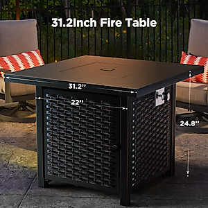 Ciays Propane Fire Pits Table 32 Inch Outdoor Gas Fire Pit, 50,000 BTU Steel Fire Table with Lid and Lava Rock, Add Warmth and Ambience to Gatherings and Parties on Patio Deck Garden Backyard,Black