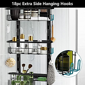 AUROPEAK Shower Caddy Over the Door, Hanging Shower Organizer Rustproof No Drilling, Adjustable Over the Shower Door Caddy Storage Rack with 5-Tier Shelf Baskets, Soap Holder, Towel Hooks for Bathroom