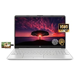 HP 15.6" FHD Touchscreen Business Laptop, 11th Gen Intel Core i3-1115G4 Processor, Windows 10 Pro, 12GB RAM, 256GB SSD, HDMI, Wi-Fi 5, Bluetooth, Fingerprint Reader, Silver, 32GB Durlyfish USB Card