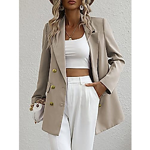 Lueluoye Women's Casual Blazers Long Sleeve Open Front Gold Button Work Office Blazer Jackets with Pockets Khaki M