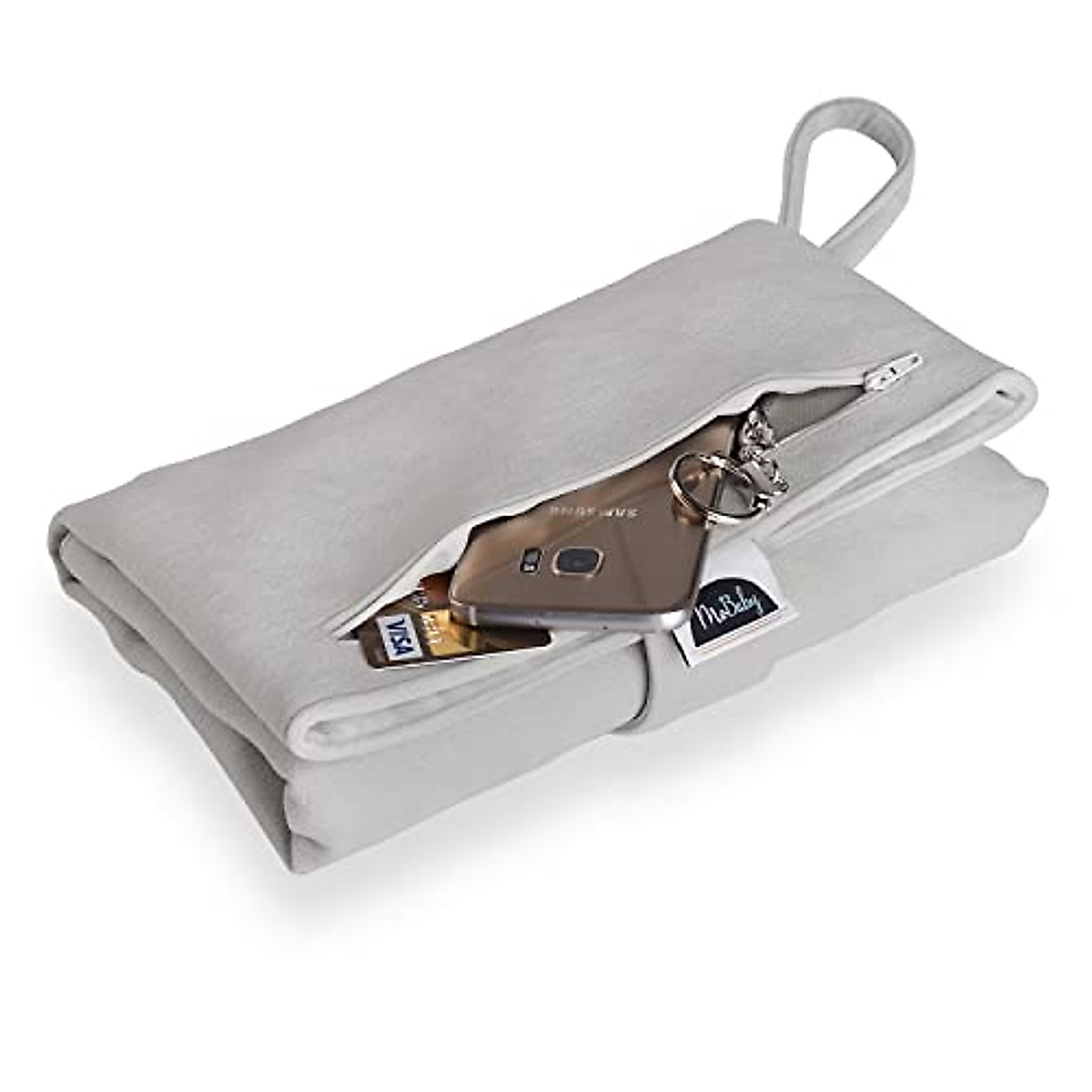 MoBaby Portable Changing Pad, Luxurious Soft-as-Suede Change Clutch, Oeko-TEX Certified, Machine Washable, Chic & Cushioned for Baby, Infant, & Newborn, Light Gray Color